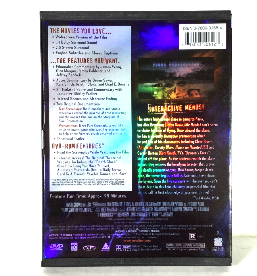 Final Destination (DVD, 2000, Widescreen) Devon Sawa Directed By James ...