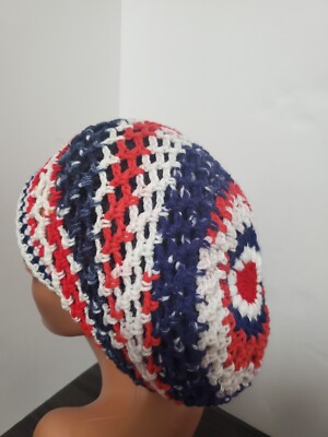 Red White & Blue Crochet Handmade Sunflower Mesh Beanie Hippie Slouch ...