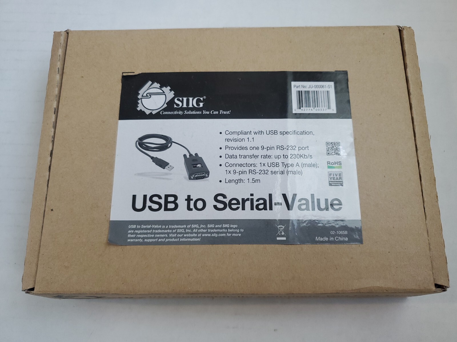 NEW SIIG USB to Serial-Value 9-Pin RS-232 PORT JU-000061-S1 1.5m | eBay
