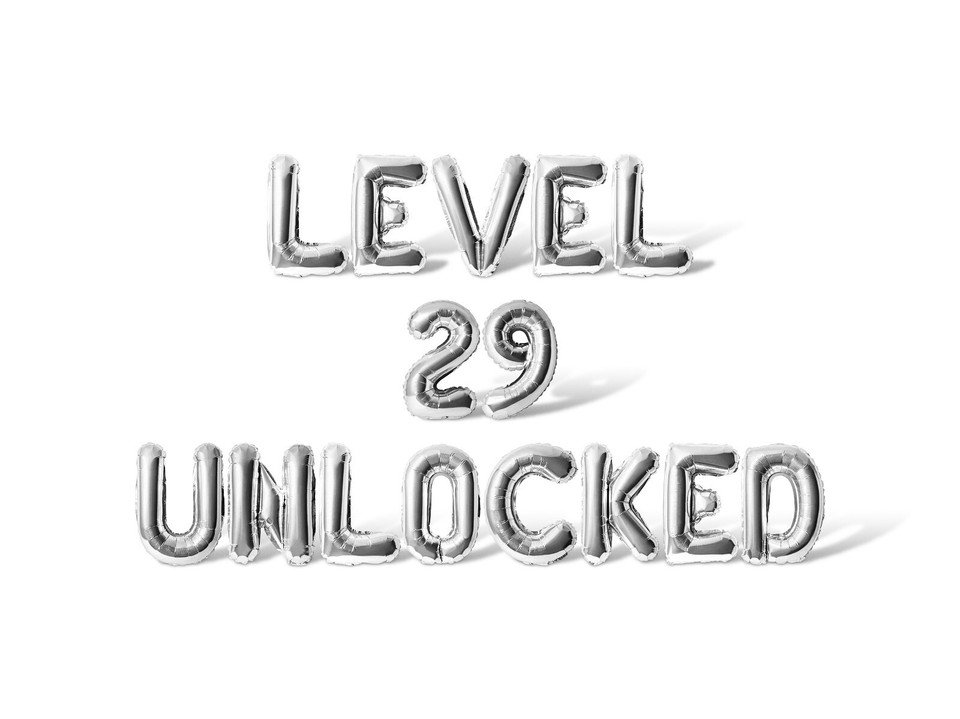 LEVEL 29 UNLOCKED Letter Balloon Banner - 29th Birthday Party ...