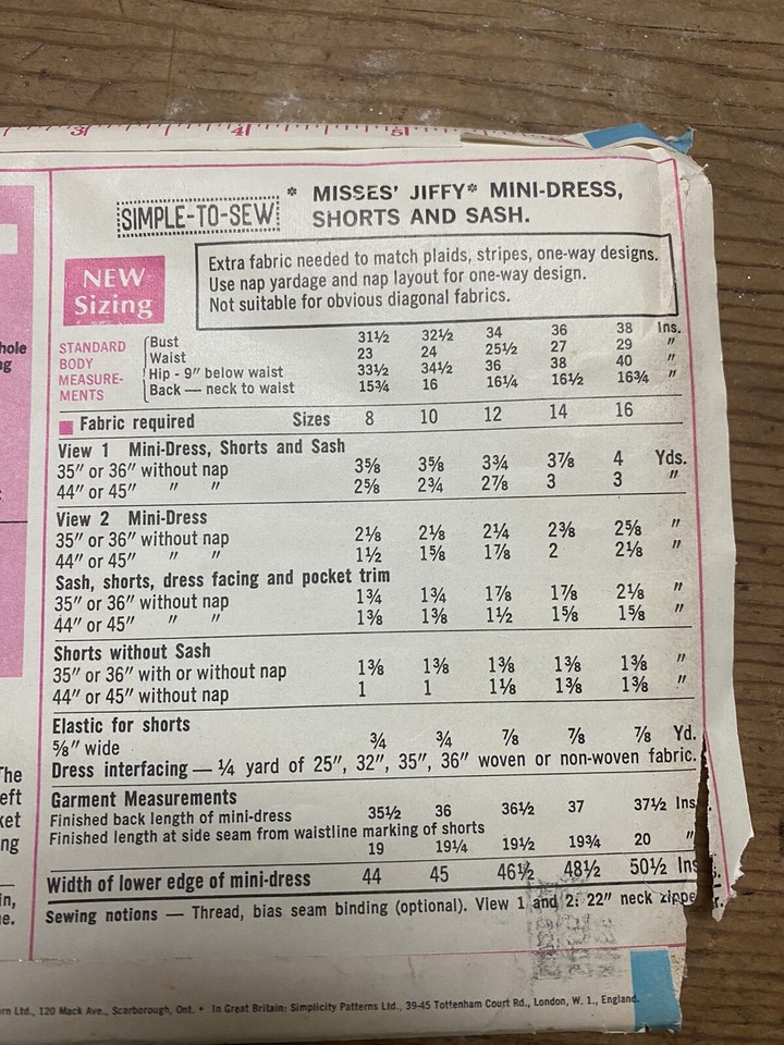 Simplicity 8249 Vintage Mini Dress, Shorts Pattern 1969 Size 12 Bust 34 ...