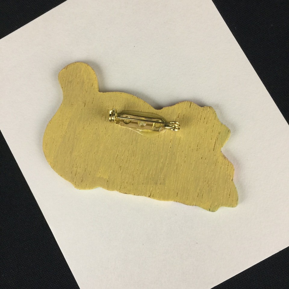 Brooch Cat with Pansies Pin Flowers Wooden Hand Painted Locking Bar Pin ...