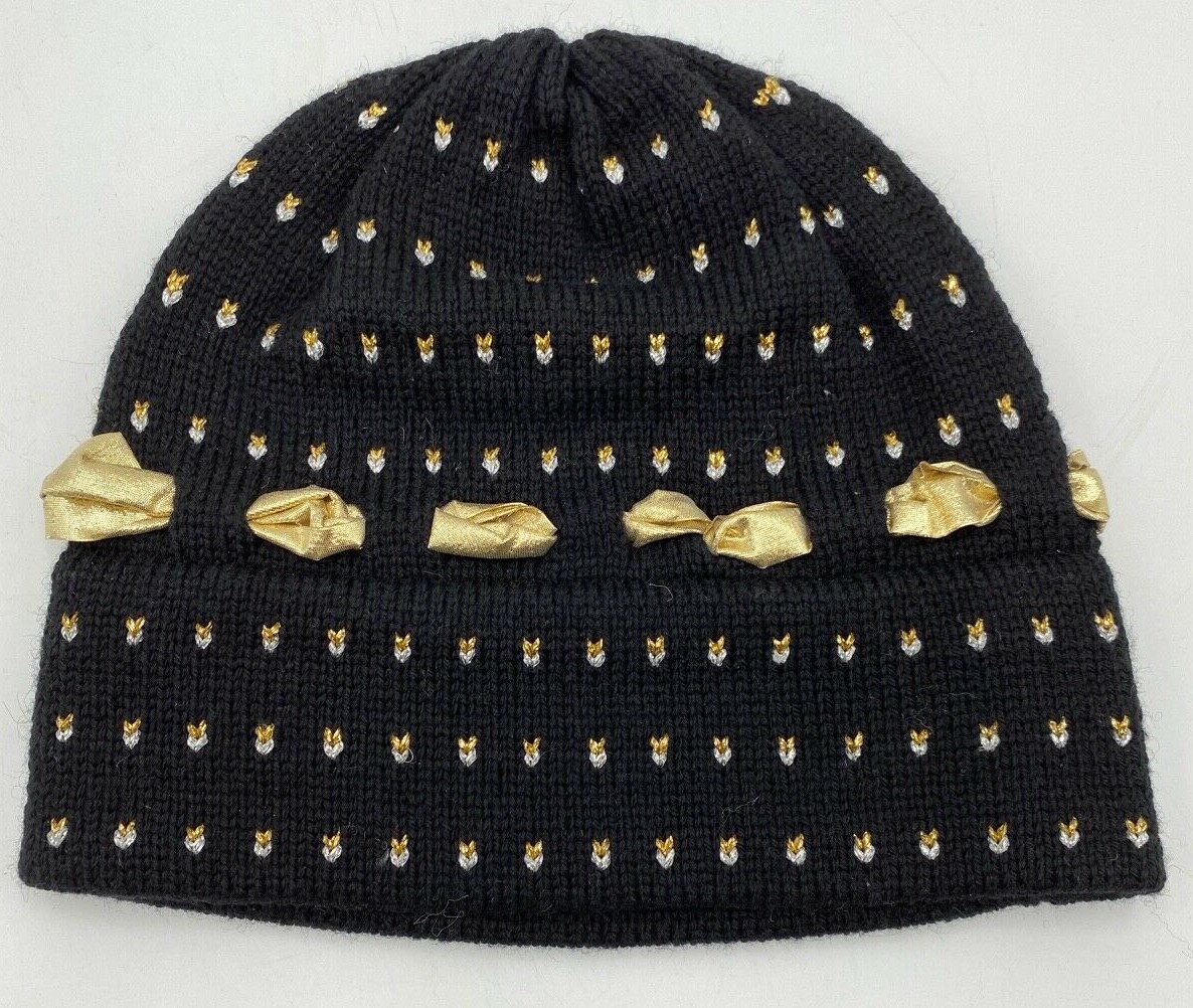 Vintage Ceau Mar Black & Gold Ski Snowboard Hat Beani… - Gem
