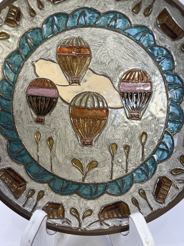 Brass Collector's Plate with Hot Air Balloons Enameled Inlay 73/4 ...