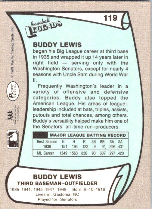 1989 Pacific Legends II Buddy Lewis #119 Washington Senators | eBay