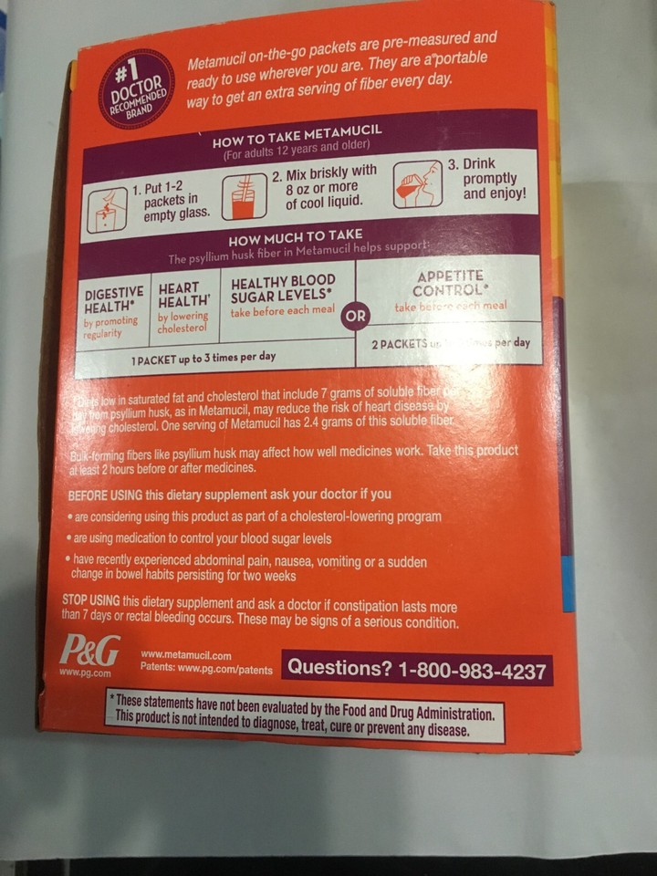 Metamucil Fiber 4-in-1 Psyllium Fiber Supplement SugarFree 44 packets ...