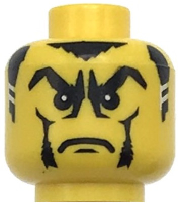 Lego New Yellow Minifigure Head Male Sideburns with White Stripes Frown ...