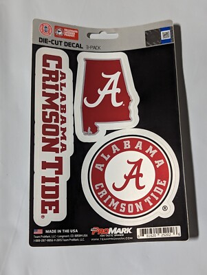 Alabama Crimson Tide 3-Pack Die-cut Decals Stickers Sheet Measures 5" x ...