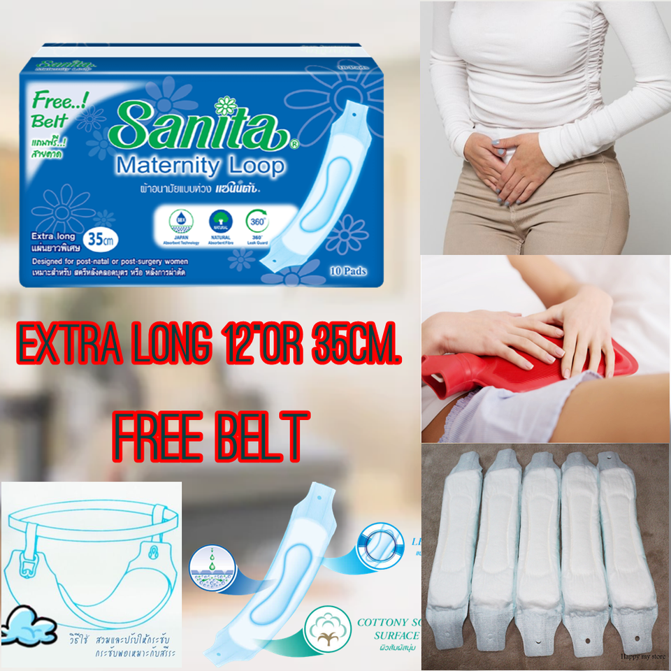 10 PADS SANITARY NAPKINS HOSPITAL FREE BELT TOWELS LOOPED EXTRA LONG 12 ...