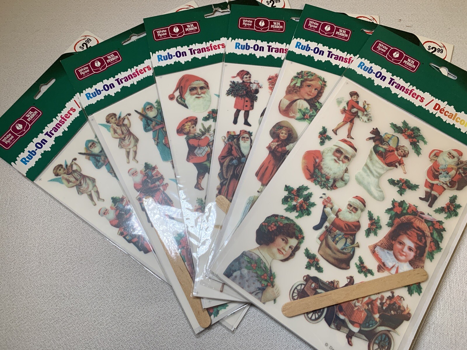 NOS Vtg Full Colour CHRISTMAS Rub On Transfers Decal Set Of 6 Sheets ...