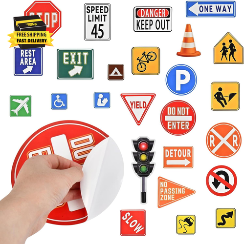 25 Pieces Traffic Road Signs Wall Stickers,Waterproof Stop Street ...