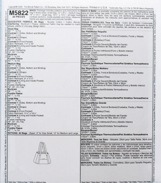 2009 Kay Whitt Design Purse bags S/M/L Sewing Pattern McCall's 5822 OOP ...