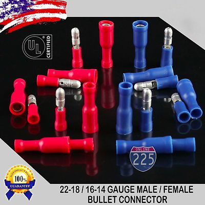 ALL SIZES Male or Female Insulated Vinyl Bullet Connectors 16-14 & 22 ...