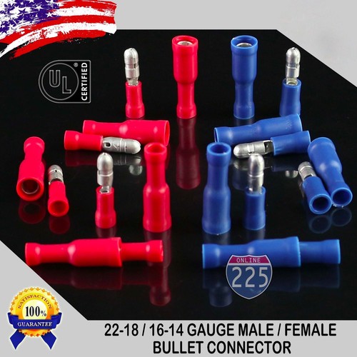 ALL SIZES Male or Female Insulated Vinyl Bullet Connectors 16-14 & 22 ...