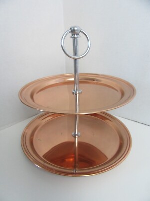 2 Tiered Snack Tray Server Stand Copper Color Metal Round | eBay