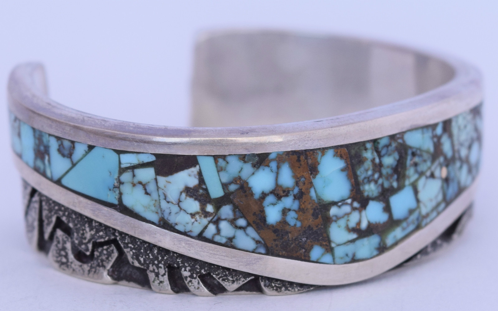 Modernist Taos Pueblo silver, 14k Gold Bisbee Turquoise inlay Bracelet ...