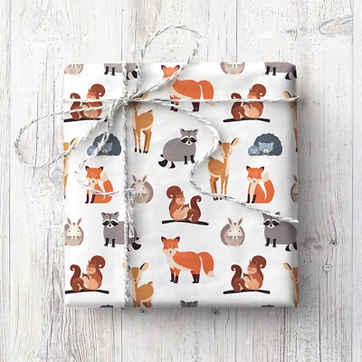 Animal Wrapping Paper (2 Sheets), gift wrap, fox, raccoon, deer, forest ...