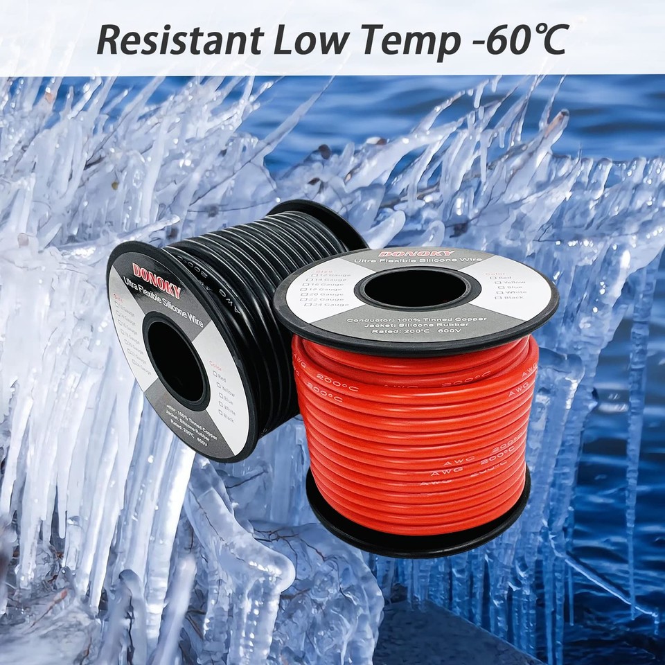 10 Gauge 10 AWG Silicone Wire - Black & Red Each 25ft Spool, Ultra ...