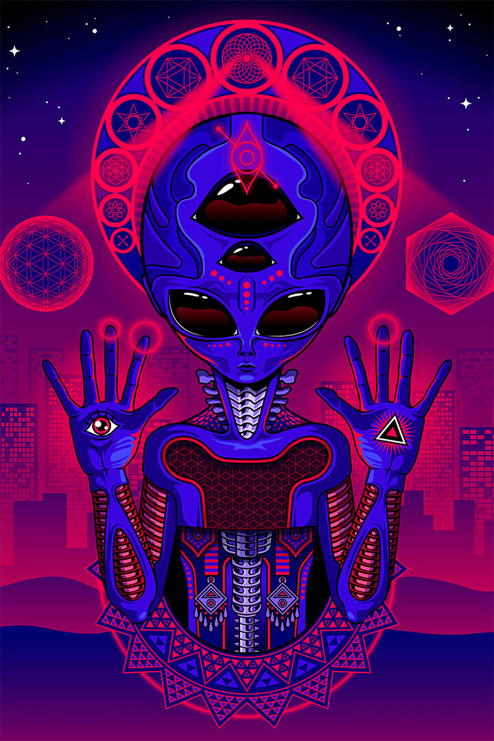 Alien Black Light Colorful Pattern Picture Print Wall Art Home - POSTER ...