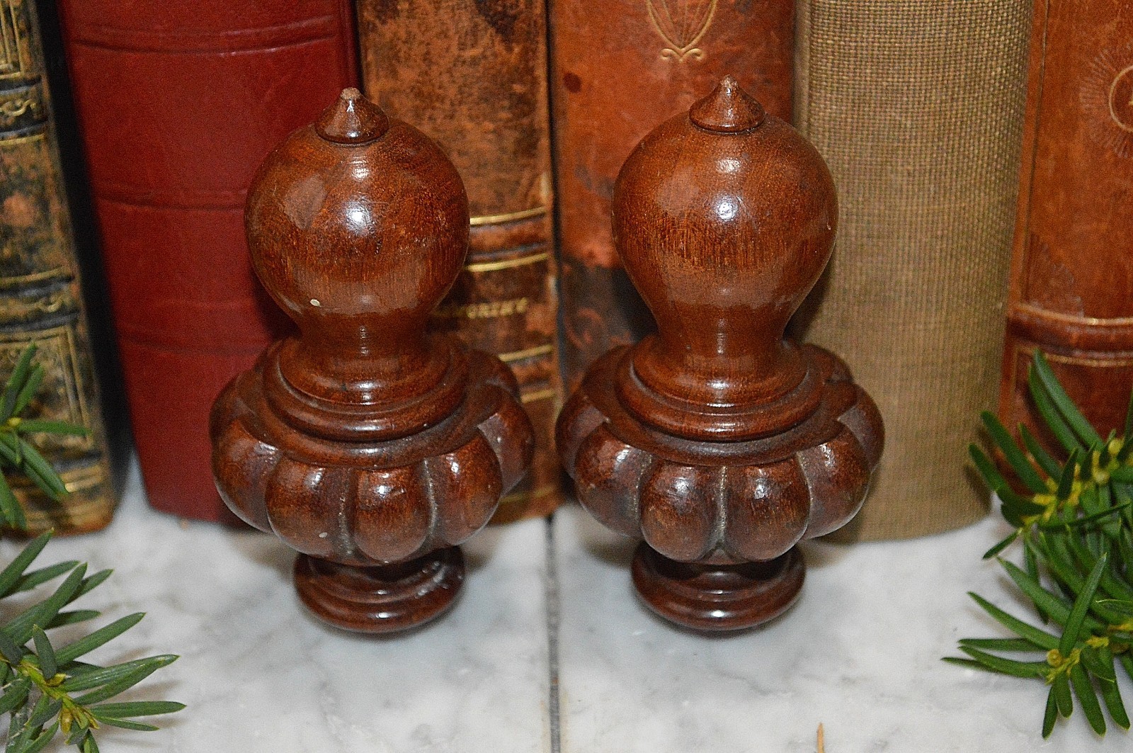 Antique Pair French Turned Wood Finials Drapery Cord Keepers Tassel ...