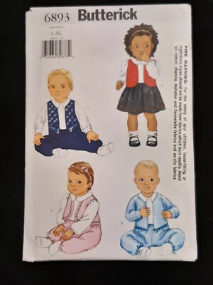 BUTTERICK PATTERN - 6893 BABY TODDLER JUMPSUIT DRESS FRONT MOCK VEST L ...