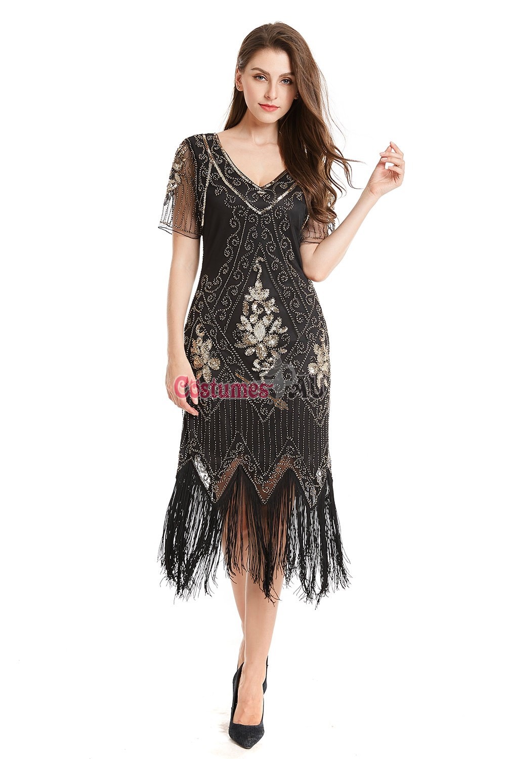 Deluxe Ladies Gatsby Fancy Dress 20s 1920s Roaring Flapper Black ...