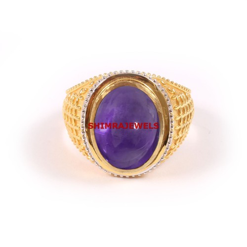 Natural Amethyst Gemstone With Gold Plated 925 Sterling Silver Men's ...