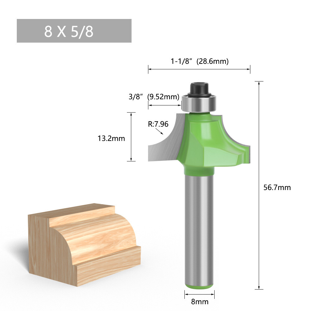 8mm Shank Round Over Bead Edge Profile Router Bit, 2.25-12.7mm Radius ...