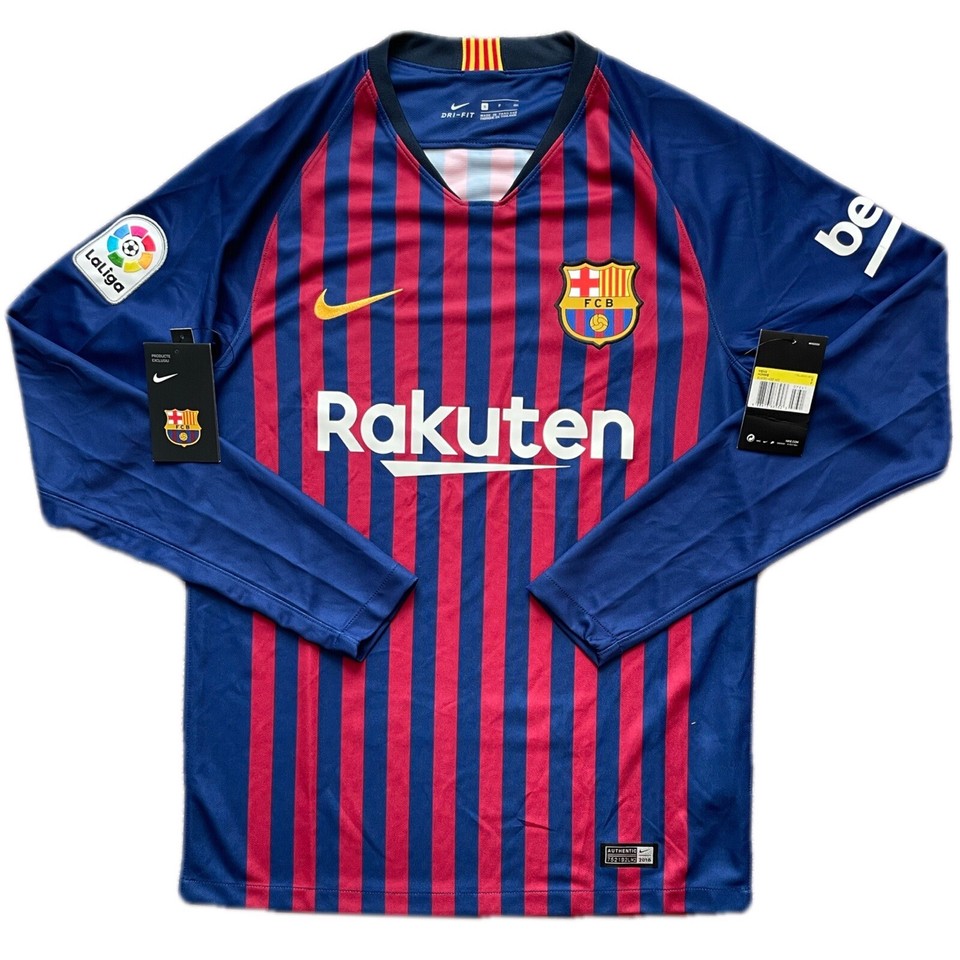 2018/19 Barcelona Home Jersey #10 Messi Small Nike Soccer Long Sleeve ...
