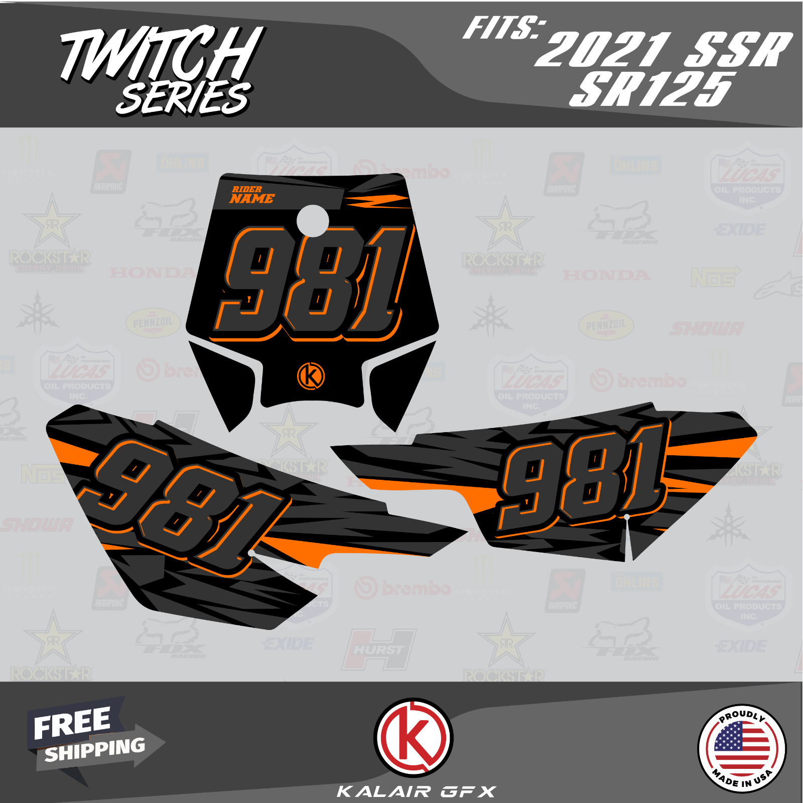 Graphics Kit for SSR SR70C SR110 SR125 70 100 125 2021 Twitch - Orange ...