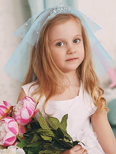 Kilshye Princess Taira Headband Blue Pearl Veil Rhinestone Crown ...