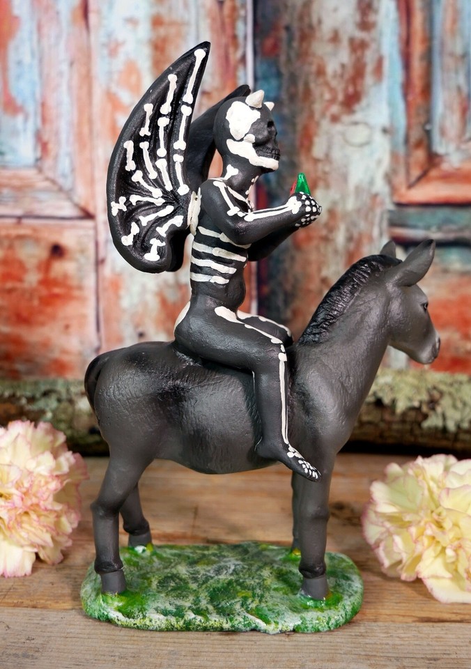 Skeleton Devil on a Donkey Day of the Dead Clay figure Handmade Mexican ...