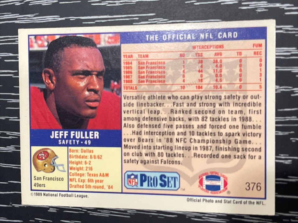 1989 Pro Set Jeff Fuller #376 San Francisco 49ers | eBay