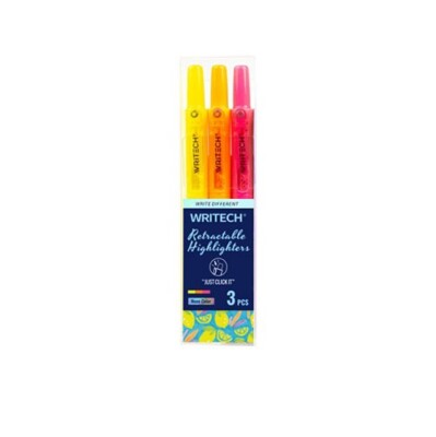 WRITECH Retractable Refillable Highlighter Neon Colors 4mm Chisel 3/Pk ...