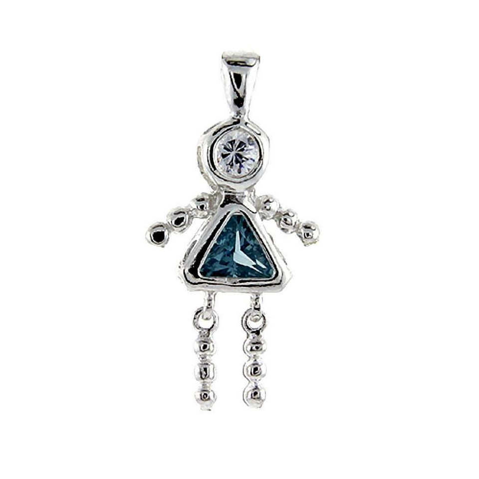 Sterling Silver Birthstone Baby Girl Pendant Charm Colored Cubic ...