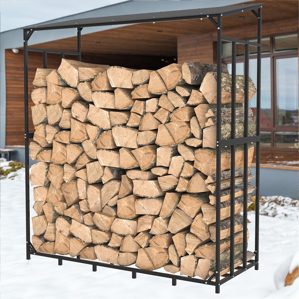 Heavy Duty Metal Firewood Log Rack Fire Wood Holder Storage Stand with ...