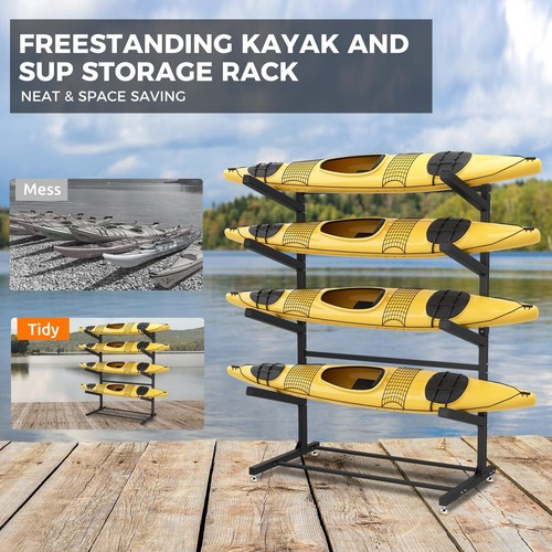 Freestanding Kayak Rack for 4, Heavy Duty Canoe Paddleboard Storage ...