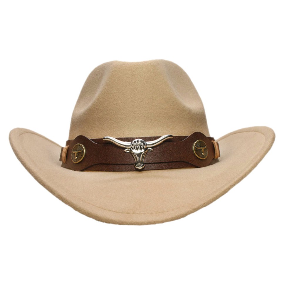 Western Cowboy Hat Cowgirl Cap Wide Brim with Bull Skull Belt for Women ...