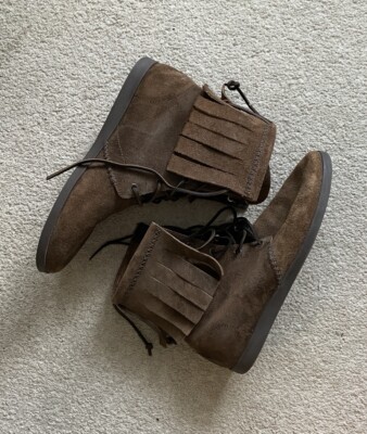 KR3W Mens Franklin High Top Fringe Sneakers Brown Suede Lace Up Boots ...