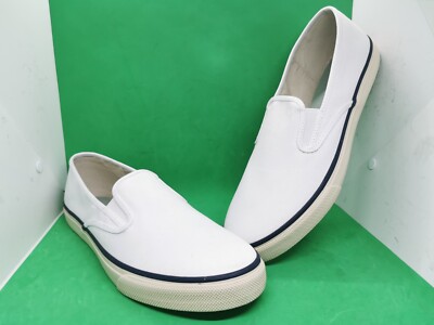 SPERRY TOP-SIDER WHITE CANVAS SNEAKERS WALKING COMFORT BOAT SHOES MENS ...