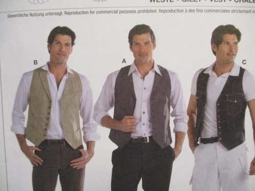 Burda Pattern 7799 Men's Sizes 34"-50" Semi-Fitted Vests Collar ...
