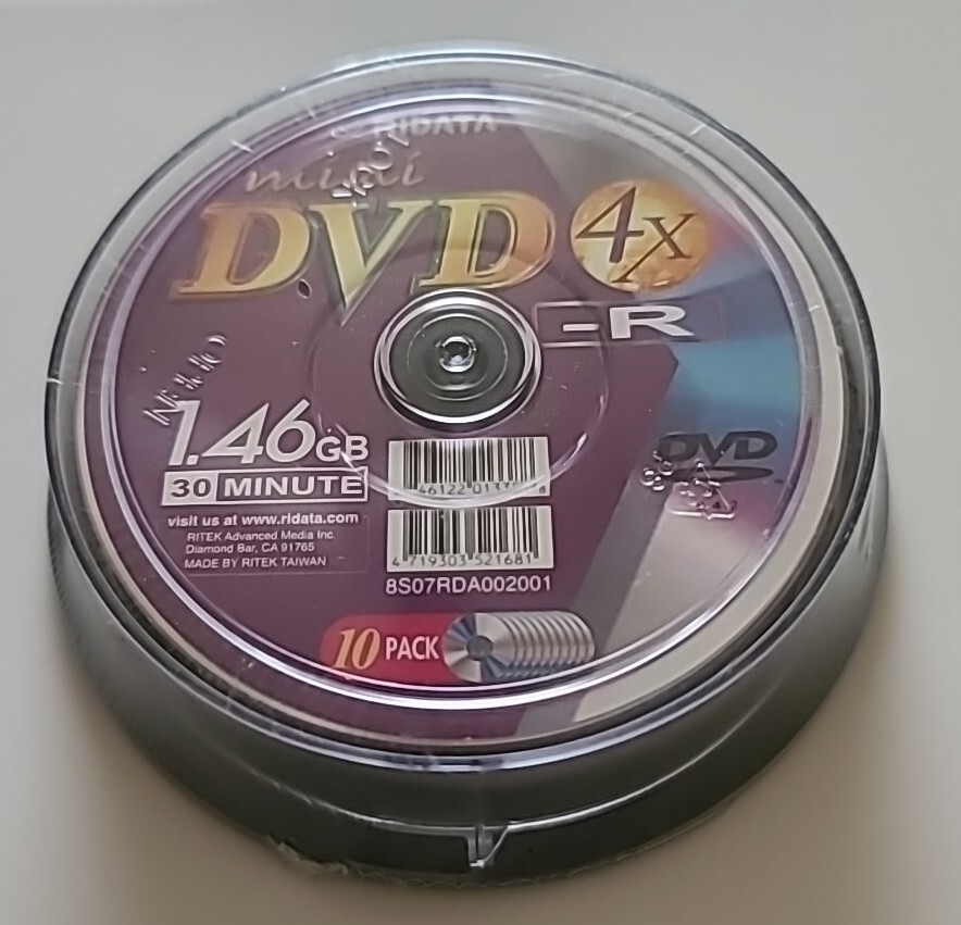 10 Ritek Ridata MINI 1.46MB 30Min 4x DVD-R (Logo on Top) Storage Media ...