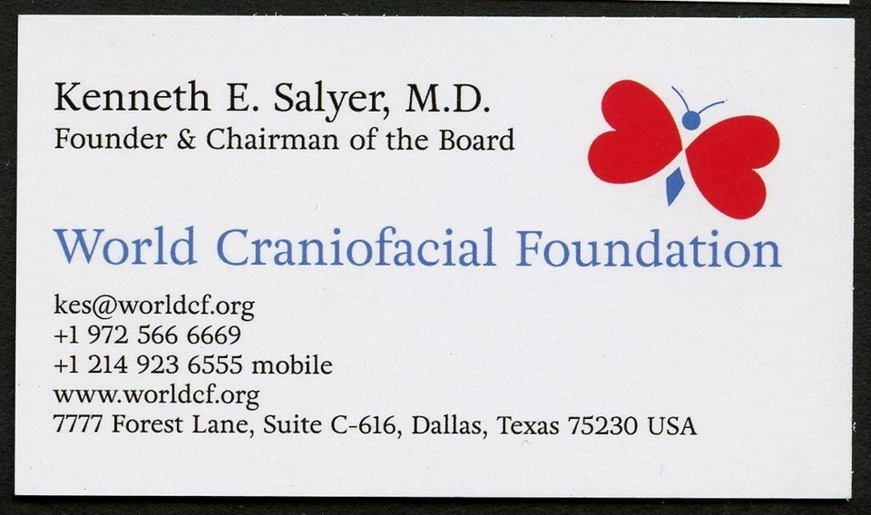 Kenneth E Salyer signed auto World Craniofacial Foundation Business ...