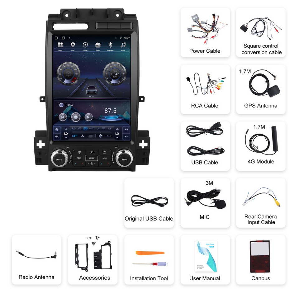 12.1" Android 13 Carplay 4+64G Tesla Car Stereo Radio For Ford Taurus ...
