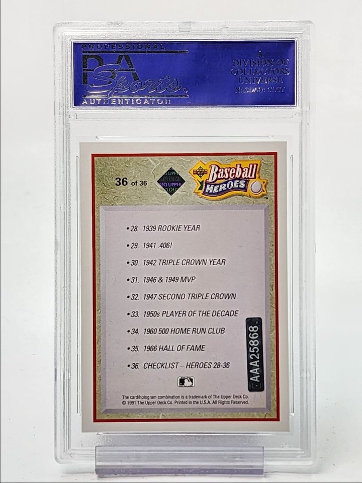 TED WILLIAMS 2002 UD SP LEGENDARY CUTS BUYBACK UD HEROES AUTO /2500 PSA ...