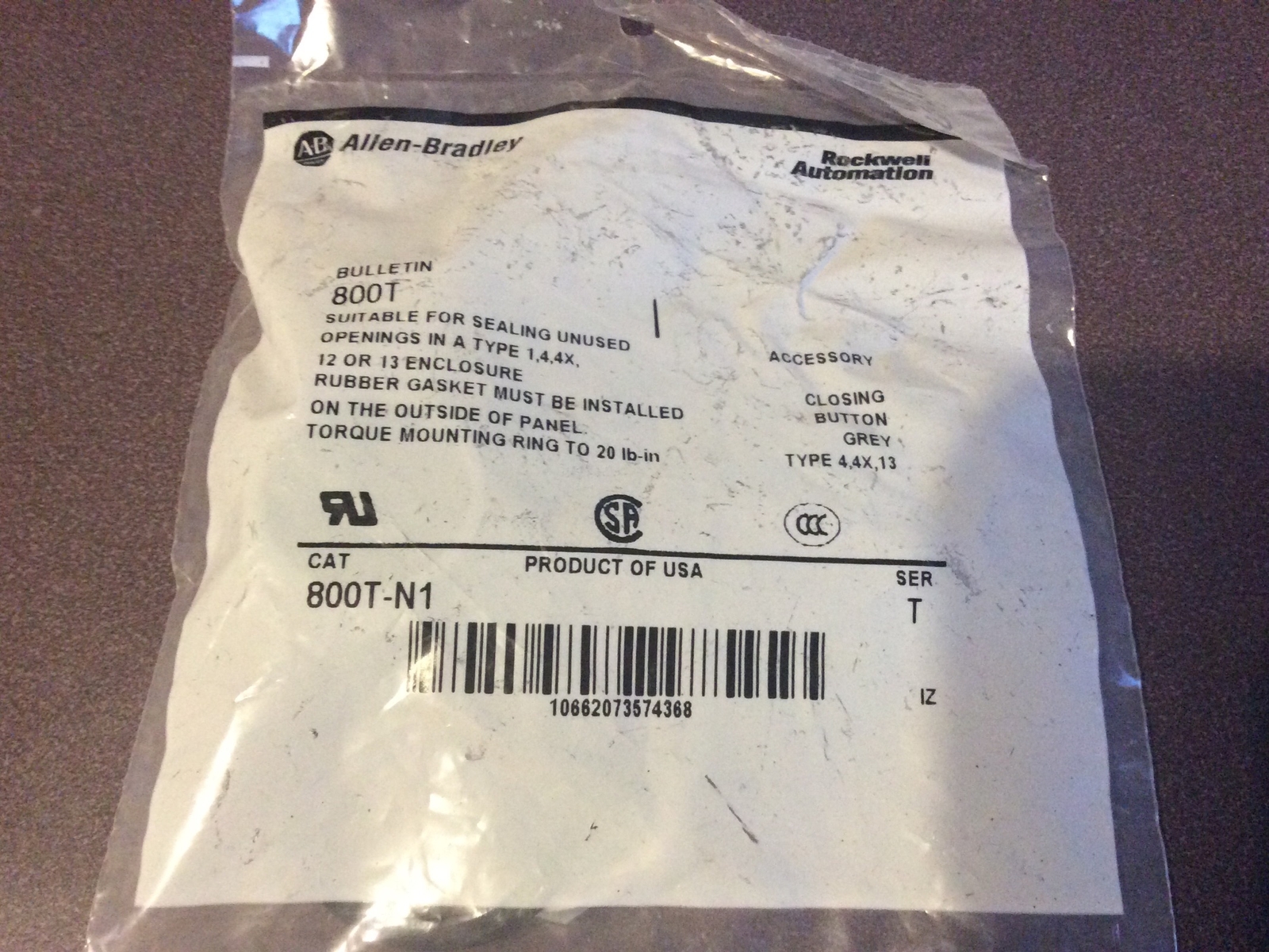 Allen Bradley Closing Button Grey Cat. # 800T-N1 | eBay