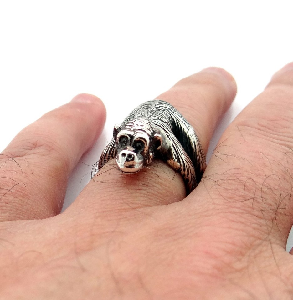 Monkey Ring, Chimpanzee Ring, Ape Ring, 925 Sterling Silver, Silver ...