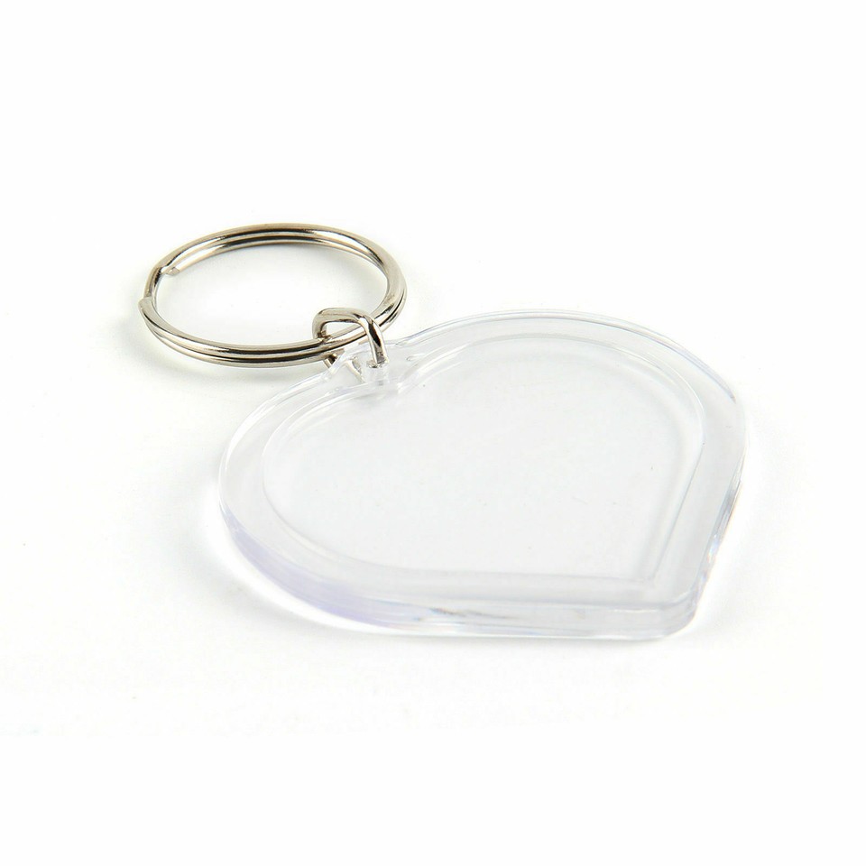 ACRYLIC HEART SHAPE (4.2X4.0CM) CLEAR, BLANK KEYRINGS DUAL SIDED, LOVE ...
