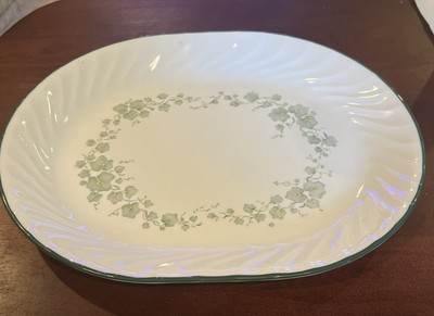 Corelle Callaway Green Ivy Swirl Pattern 12" Oval Platter Corning White ...