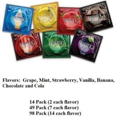 Trustex Condoms Assorted Flavors 14, 49, 98 Pack Lubricated Latex ...